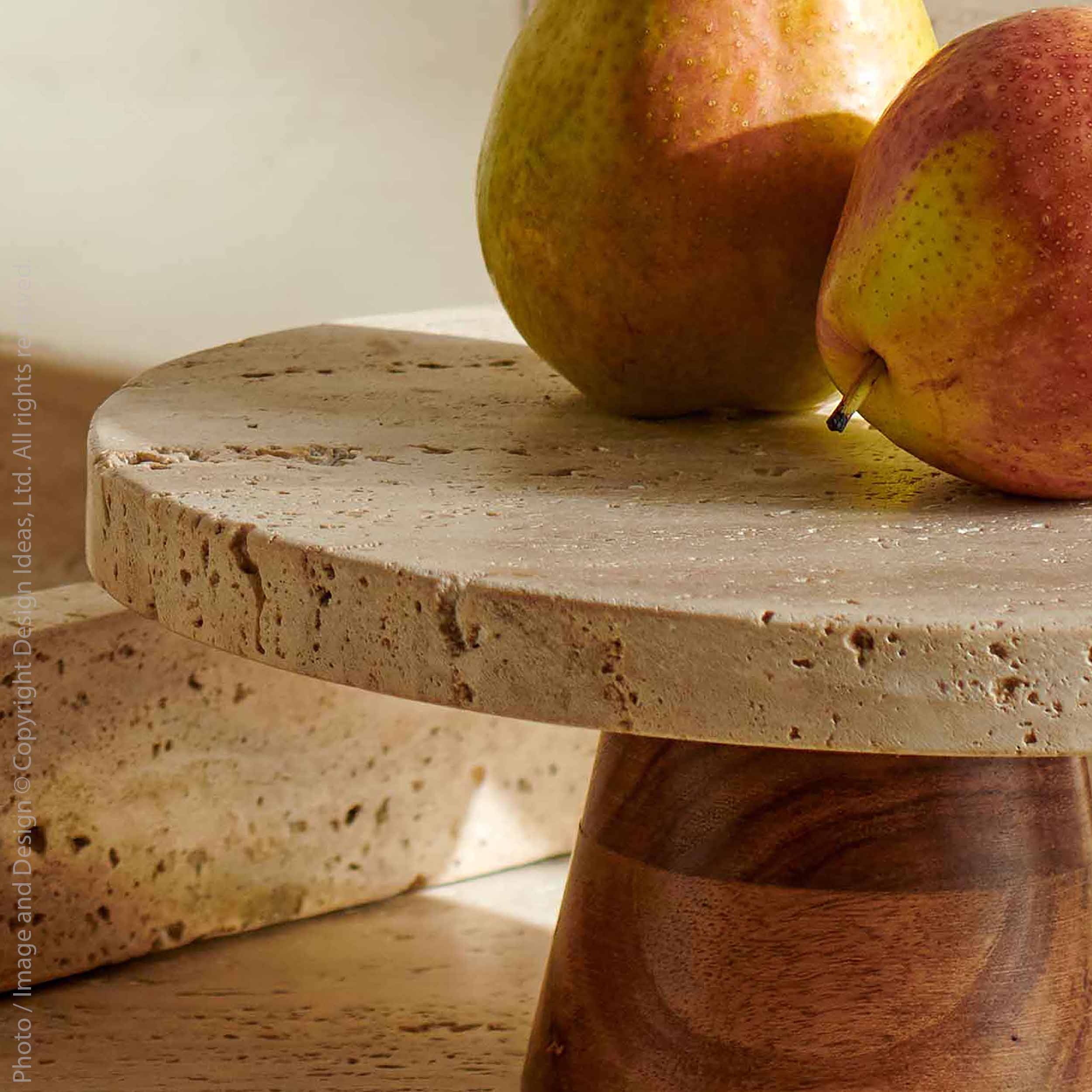 Marbella™ Small Handmade Travertine and Wood Riser (8 in.) - texxture™