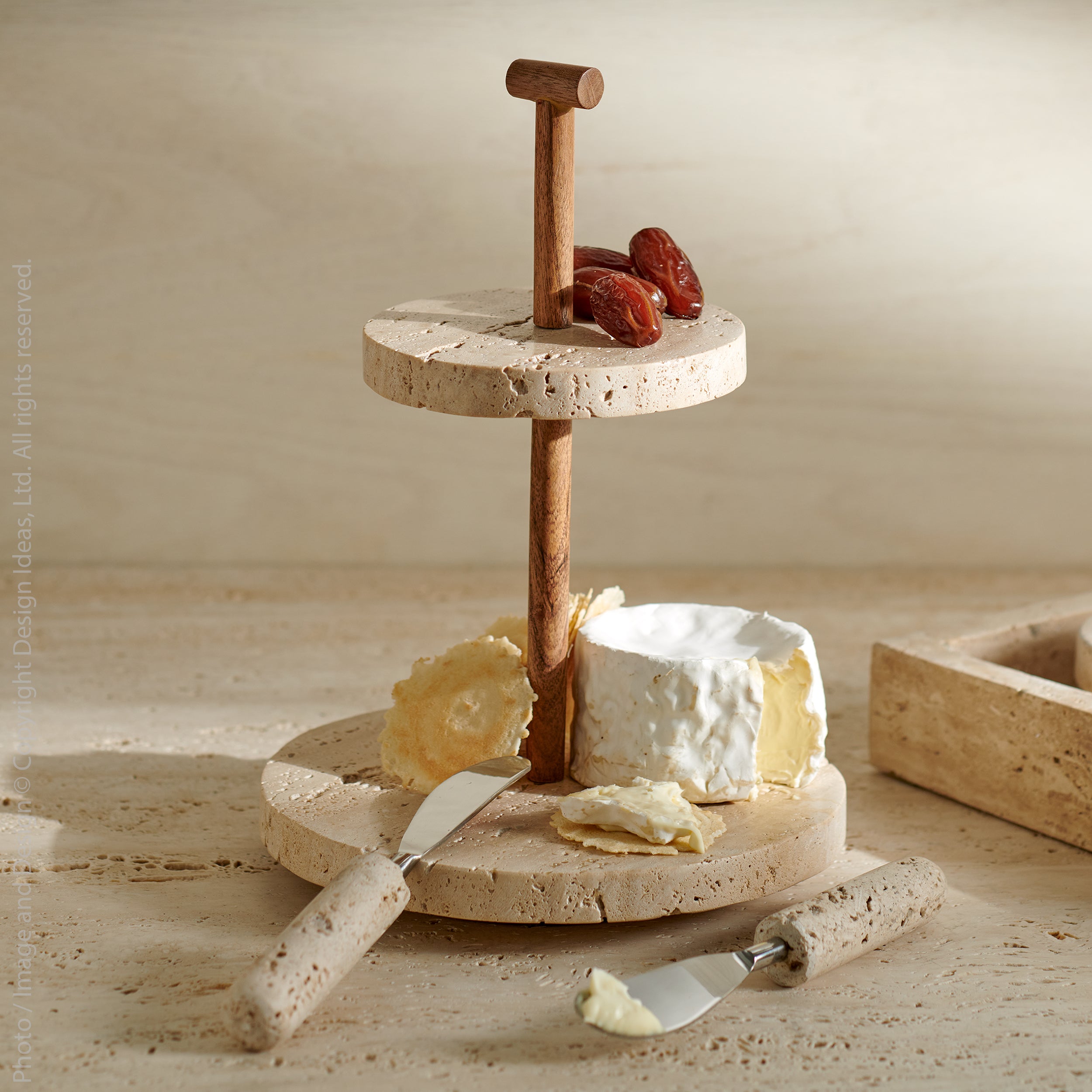 Marbella™ Handmade Travertine and Wood 2-Tier Riser - texxture™