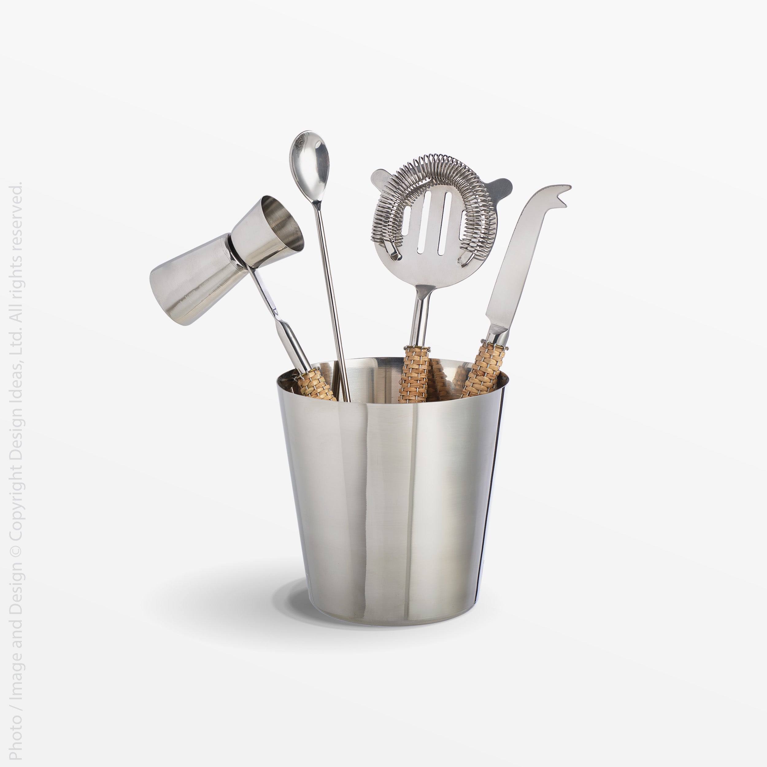 Montauk™ Handcrafted Stainless Steel/Rattan Barware (set of 5) - texxture™